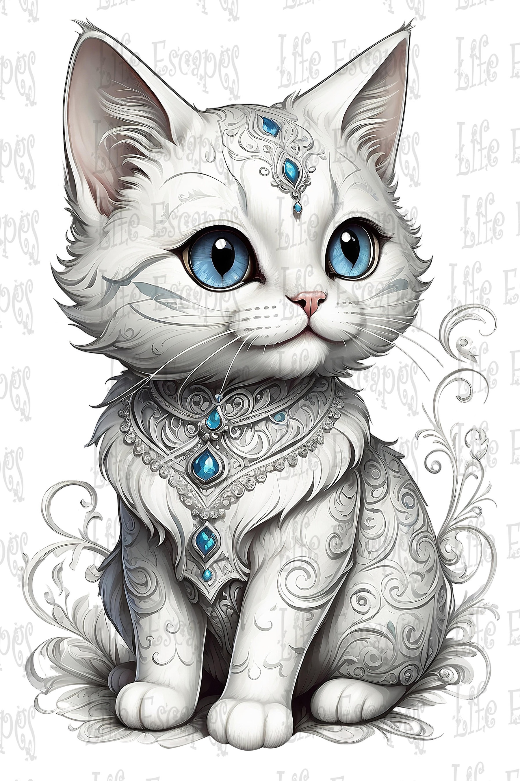 Printable Pretty White Kitten Clipart Bundle Set 1, PNG, Commercial Use ...