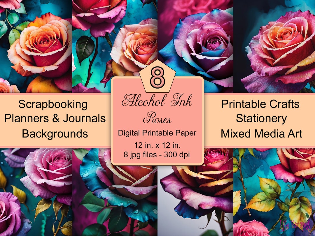 Floral Printable Digital Paper Pack, Roses Background, Scrapbooking ...