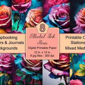 Floral Printable Digital Paper Pack, Roses Background, Scrapbooking ...