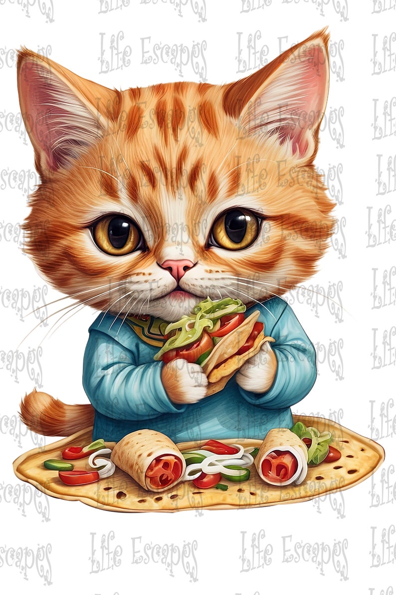 Mexican Taco Cats Clipart Set, Cute Kitten Graphics, Digital Download ...