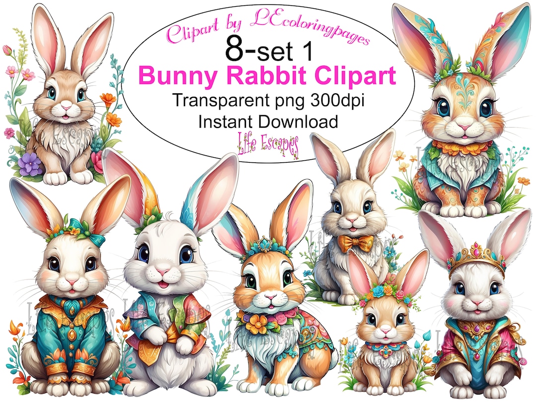 Printable Bunny Clipart Bundle - Set #1, PNG, Commercial Use, Digital ...