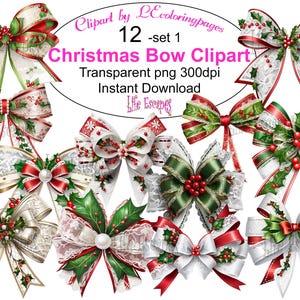 Christmas Bow Clipart Set, Transparent PNG Clipart, Instant Download ...