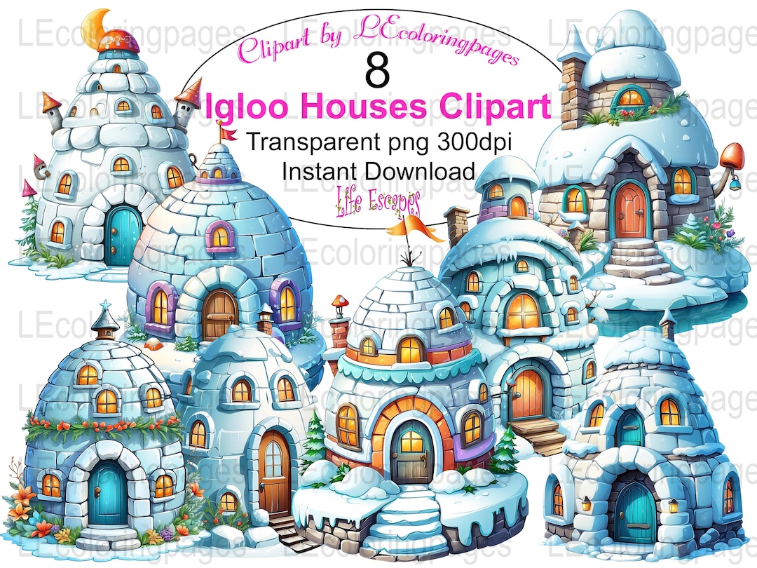Igloo Houses Clipart Set, 8 Unique Igloo Designs, Digital Download PNG ...