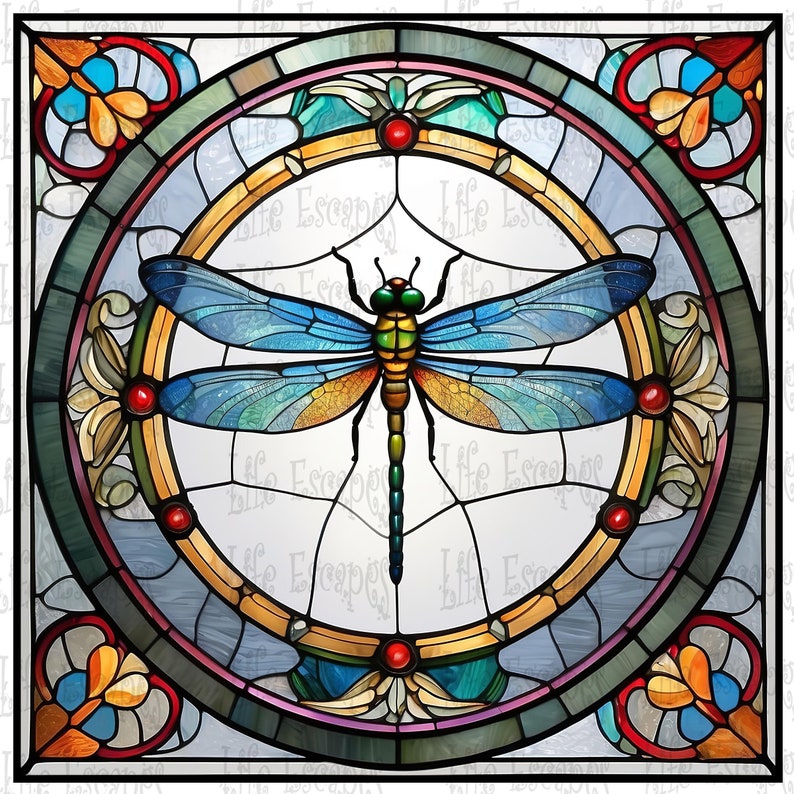 Printable Stained Glass Dragonfly Clipart Bundle Set 1, PNG, Commercial ...