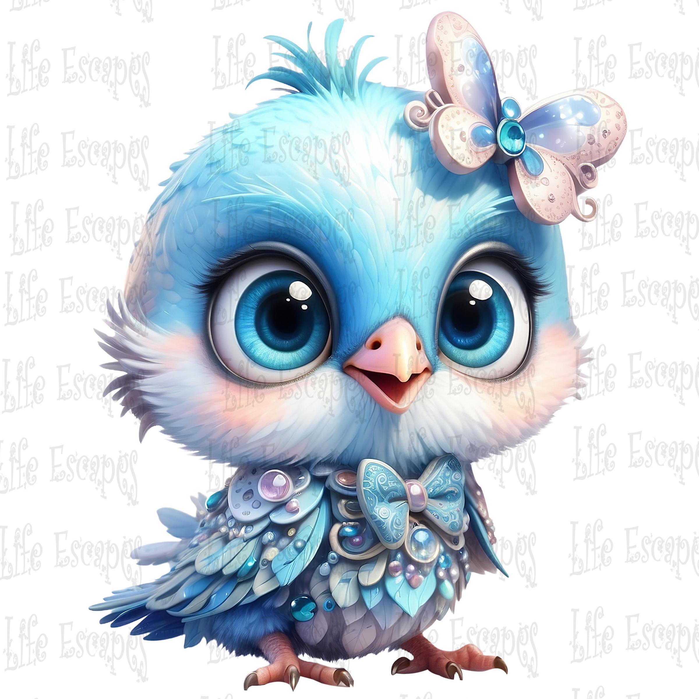 Cute Baby Blue Bird Clipart Set, Watercolor Blue Bird Clip Art, Pink ...