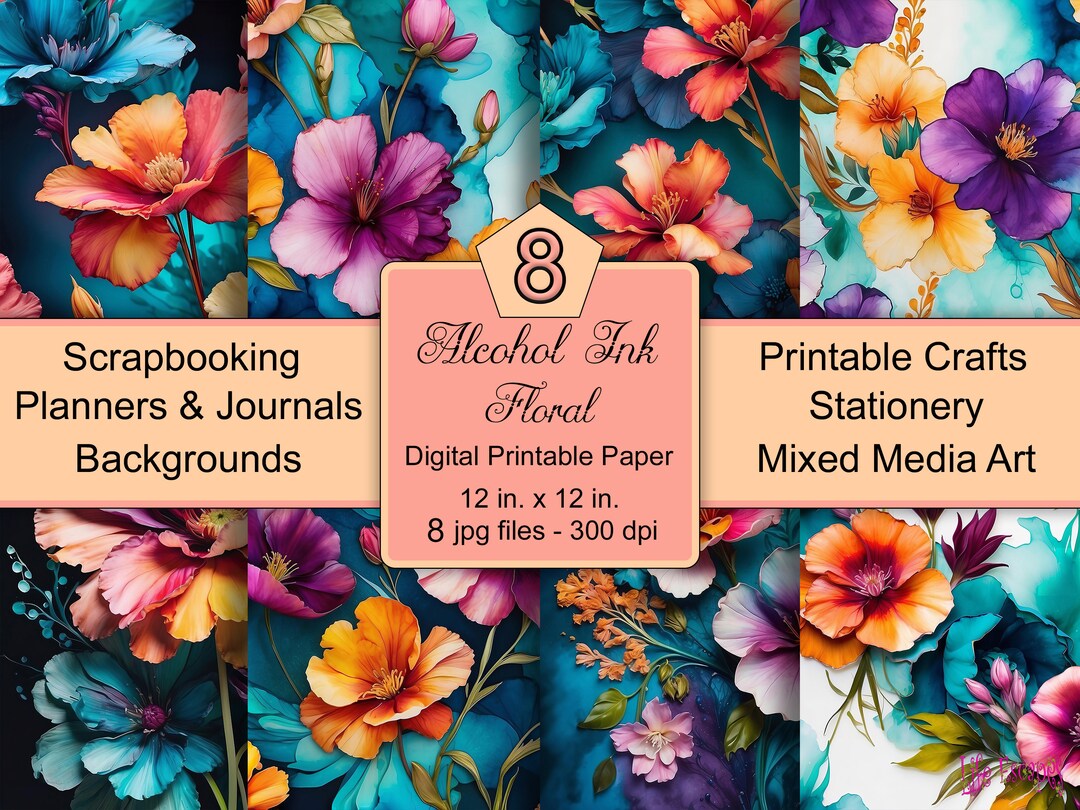 Floral Digital Paper Pack Printable, Alcohol Ink Backgrounds ...