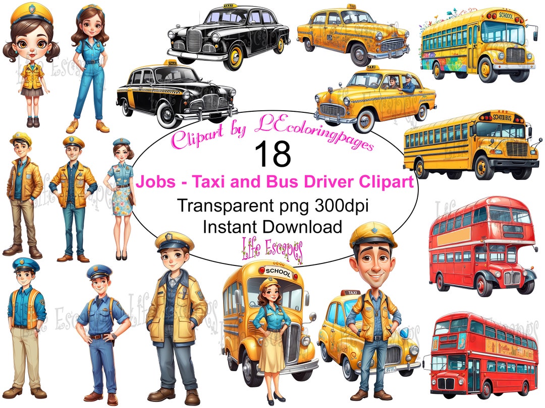 School Bus and Taxi Driver Clipart, Teacher Resources, Printable ...