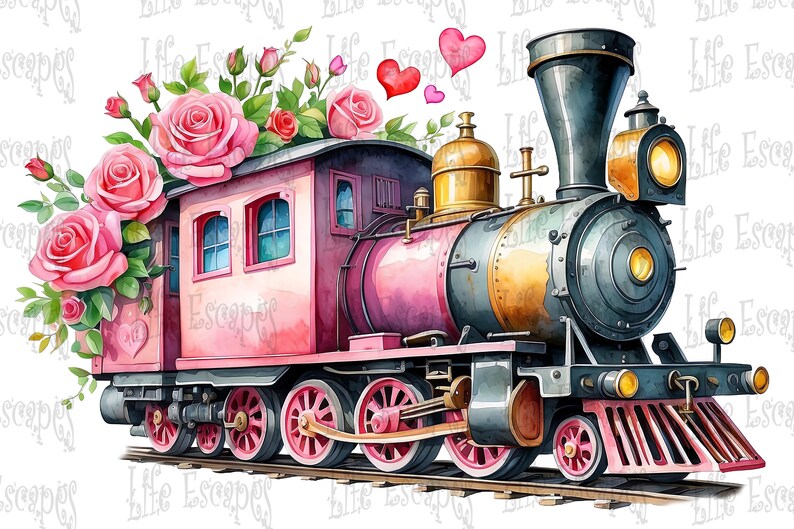 Watercolor Valentine Train Clipart Set, Love Express Instant Download ...