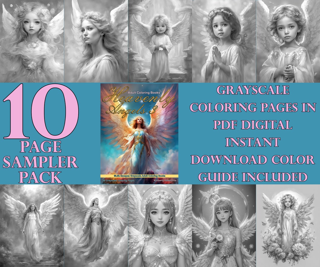 Heavenly Angels Grayscale Coloring Pages, Art Illustrations (PDF) - Etsy