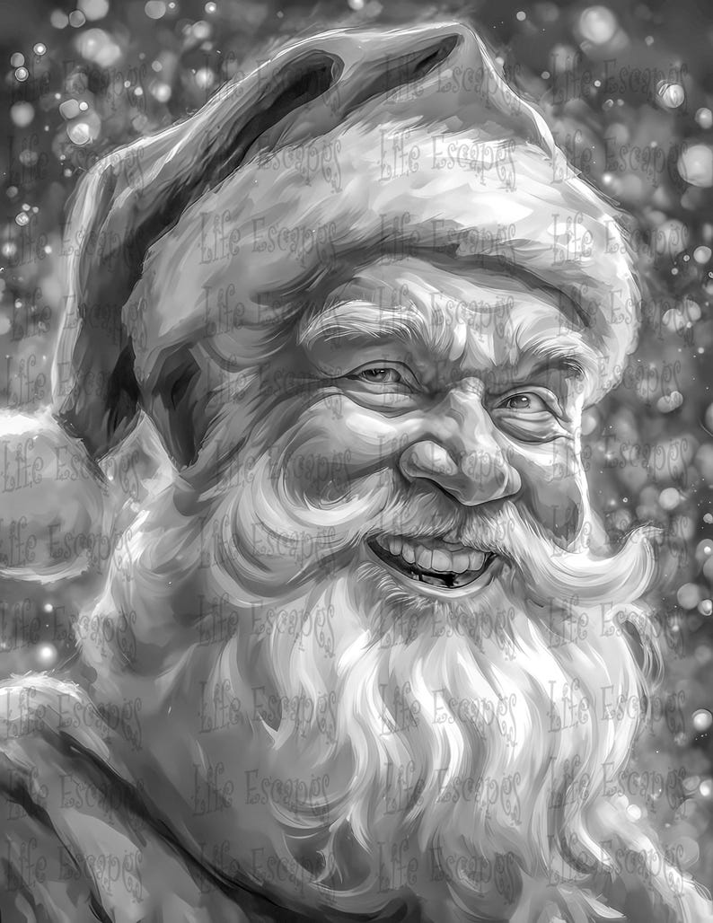 Christmas Grayscale Coloring Pages, Holiday Printable Art (PDF) - Etsy