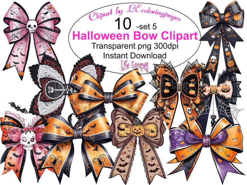 Halloween Bow Clipart Set, Transparent PNG (digital Download) - Etsy
