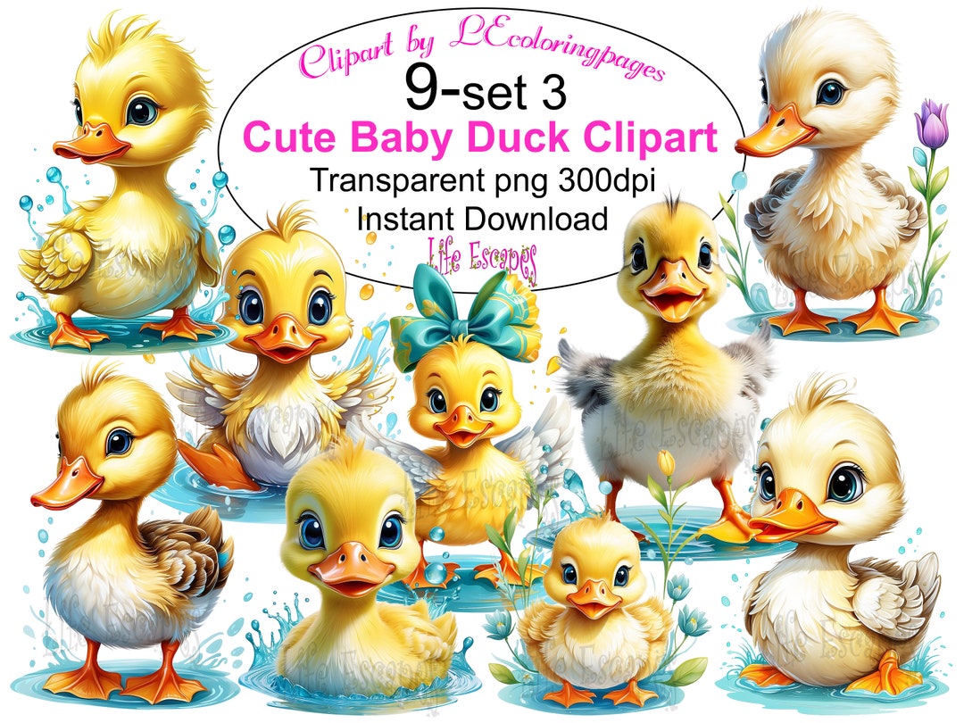 Printable Cute Baby Duck Clipart Bundle - Set #3, PNG, Commercial Use ...