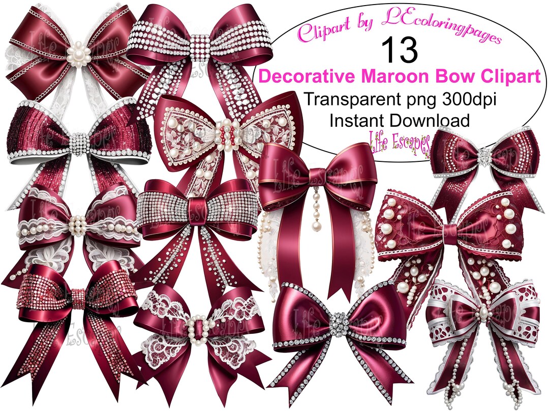 Maroon Bow Clipart Set, Decorative PNG Graphics (commercial Use) - Etsy