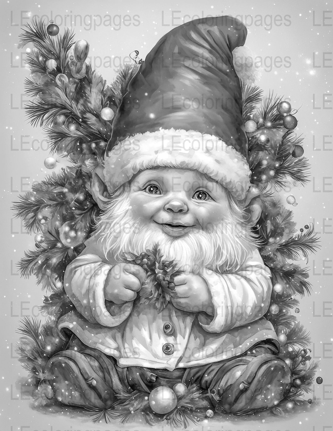 Christmas Gnome Printable Coloring Page for Adults #62 Instant Download Jpg, 300 Dpi, 8.5 X 11 ...