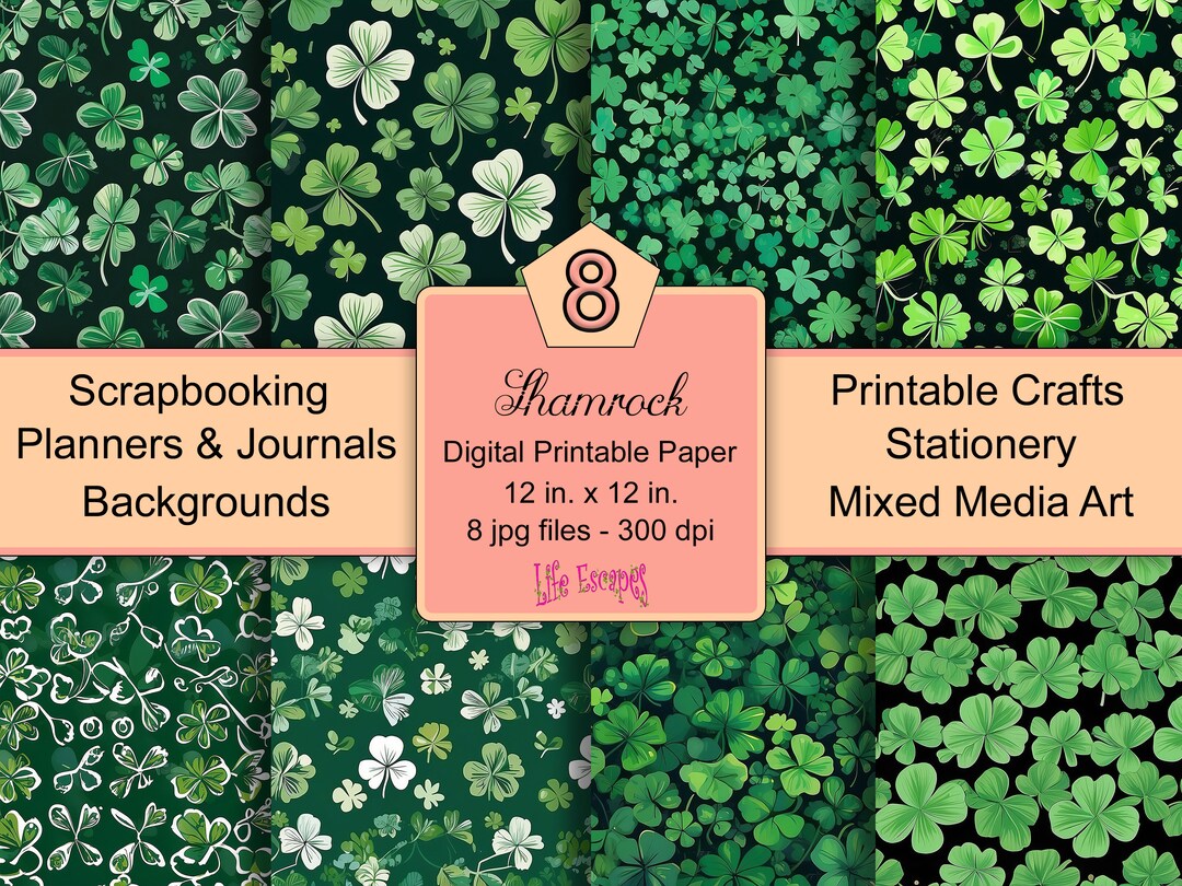 Shamrock Digital Paper Pack, St. Patrick's Day Scrapbook Printable ...