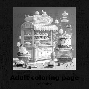 Printable Adult Coloring Page, 3D Whimsical Bakery - 8x8" Printable ...