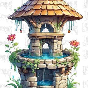 12 Clipart Whimsical Wishing Wells Set, Transparent PNG 300dpi, Instant ...