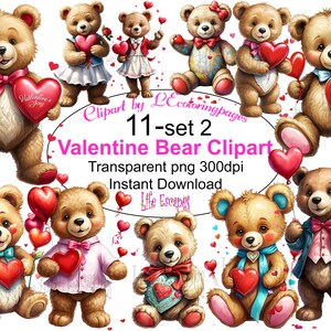Printable Valentine Bear Clipart Bundle - Set #2, PNG, Commercial Use ...