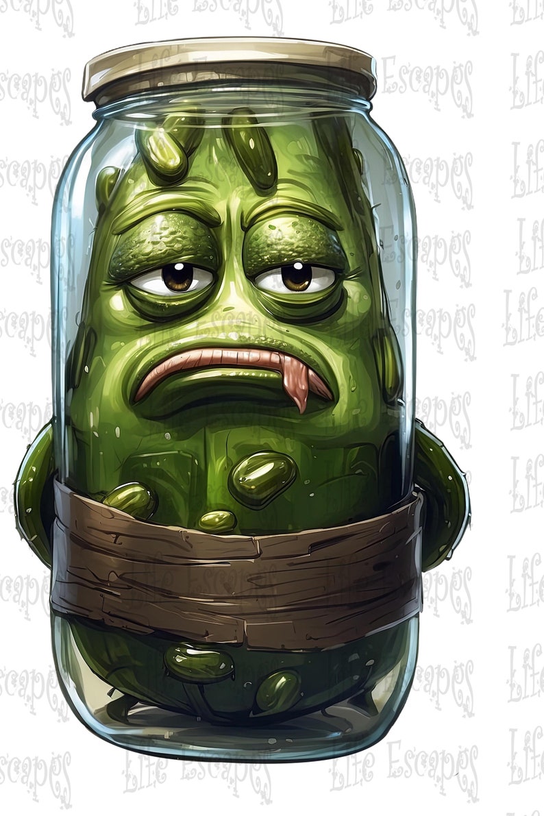 Grumpy Pickle Jar Clipart Set, Cartoon Characters in Jars, Printable ...