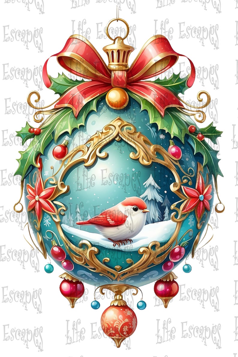 Printable Christmas Ornaments Clipart Set Set 1, PNG, Commercial Use ...