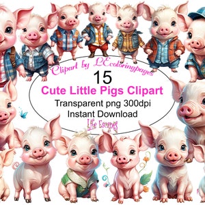 Printable Cute Little Pigs Clipart Set - Set #1, PNG, Commercial Use ...