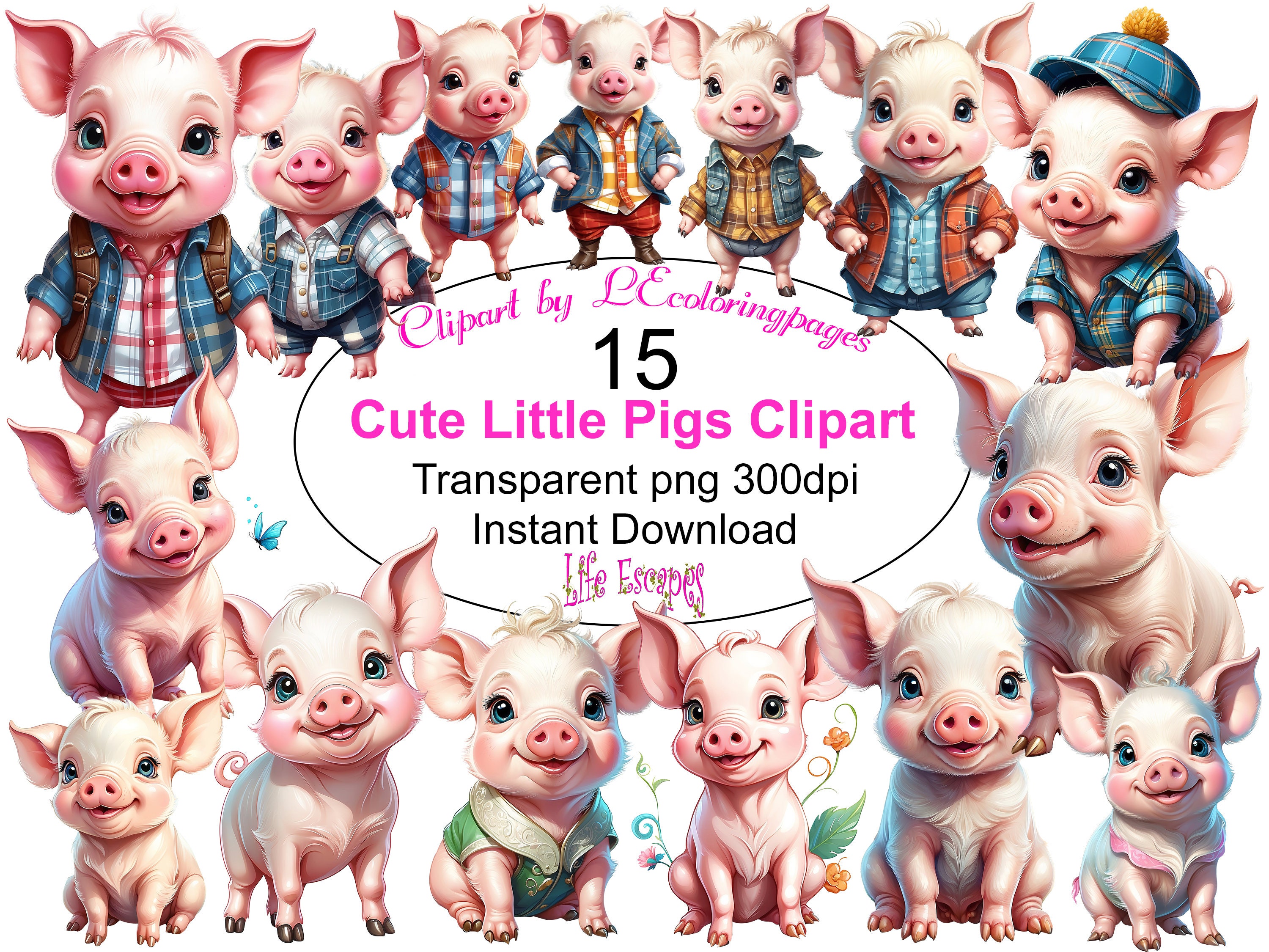 Printable Cute Little Pigs Clipart Set Set 1 PNG - Etsy