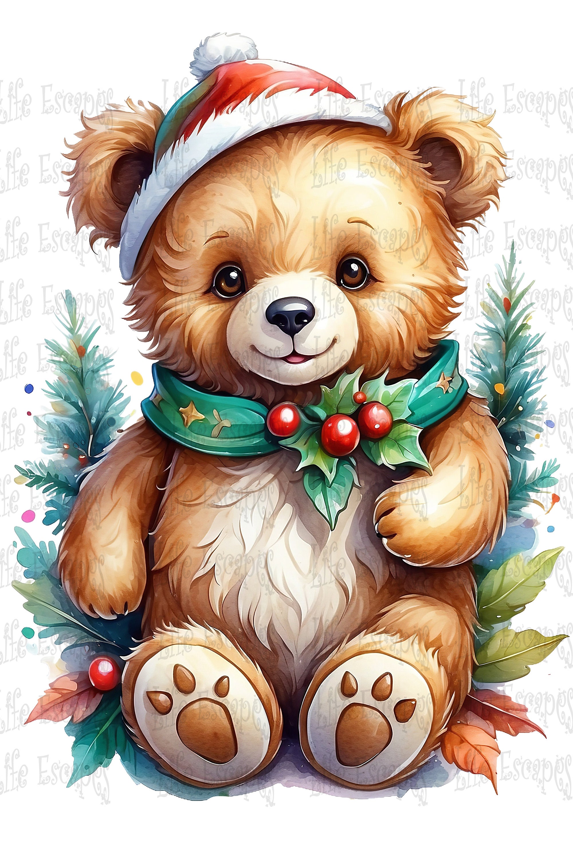 Printable Christmas Teddy Bears Clipart Set Set 1, PNG, Commercial Use ...