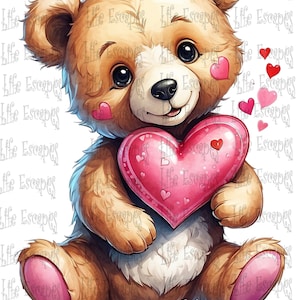Printable Valentine Bear Clipart Bundle - Set #1, PNG, Commercial Use ...