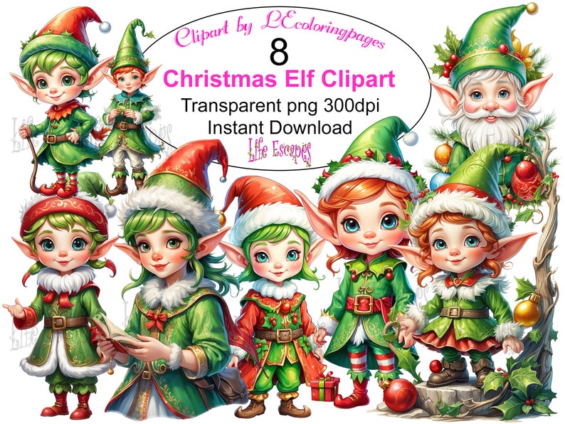 Printable Christmas Elves Clipart Set Set 1, PNG, Commercial Use ...