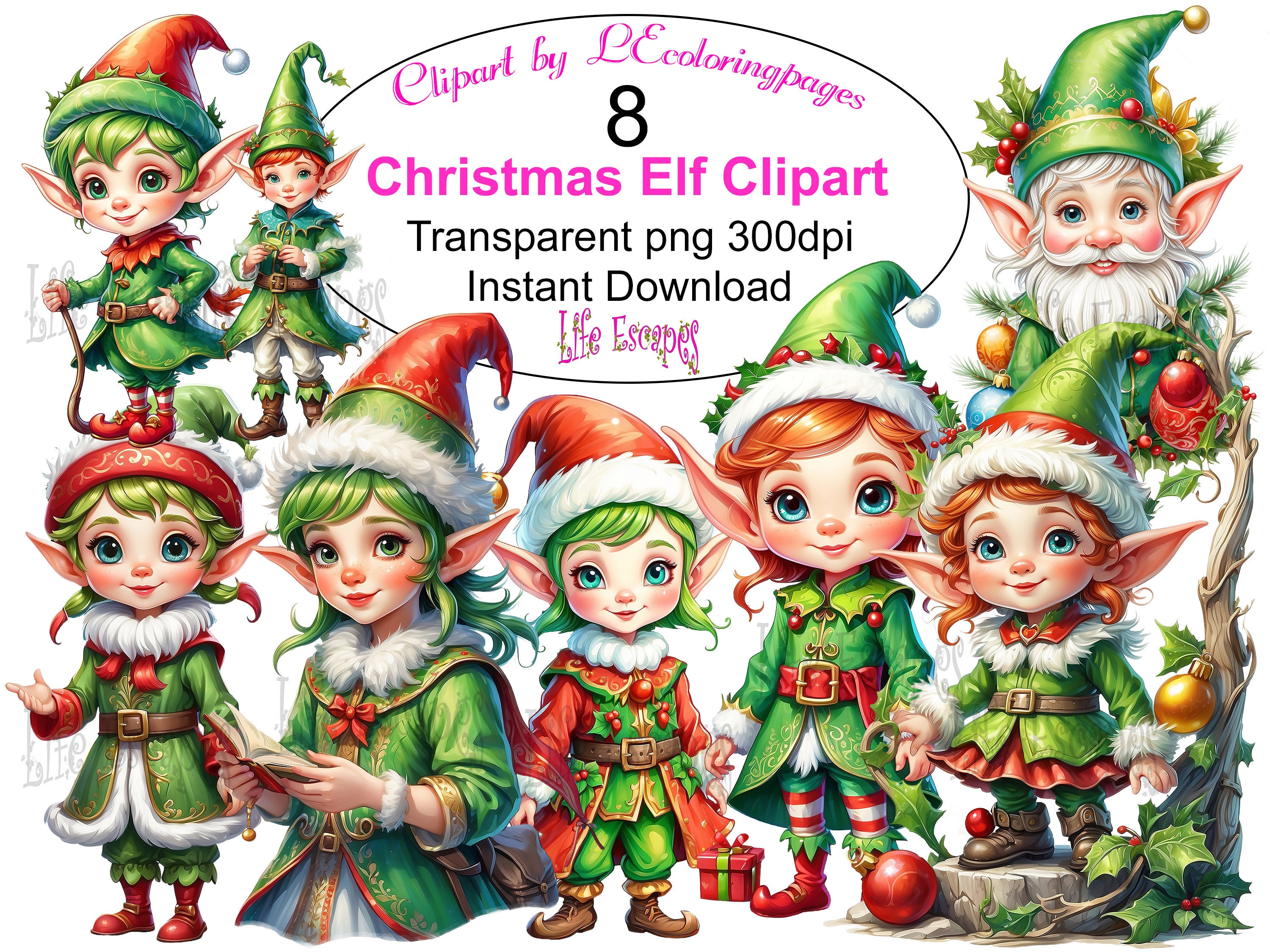 Printable Christmas Elves Clipart Set Set 1, PNG, Commercial Use ...
