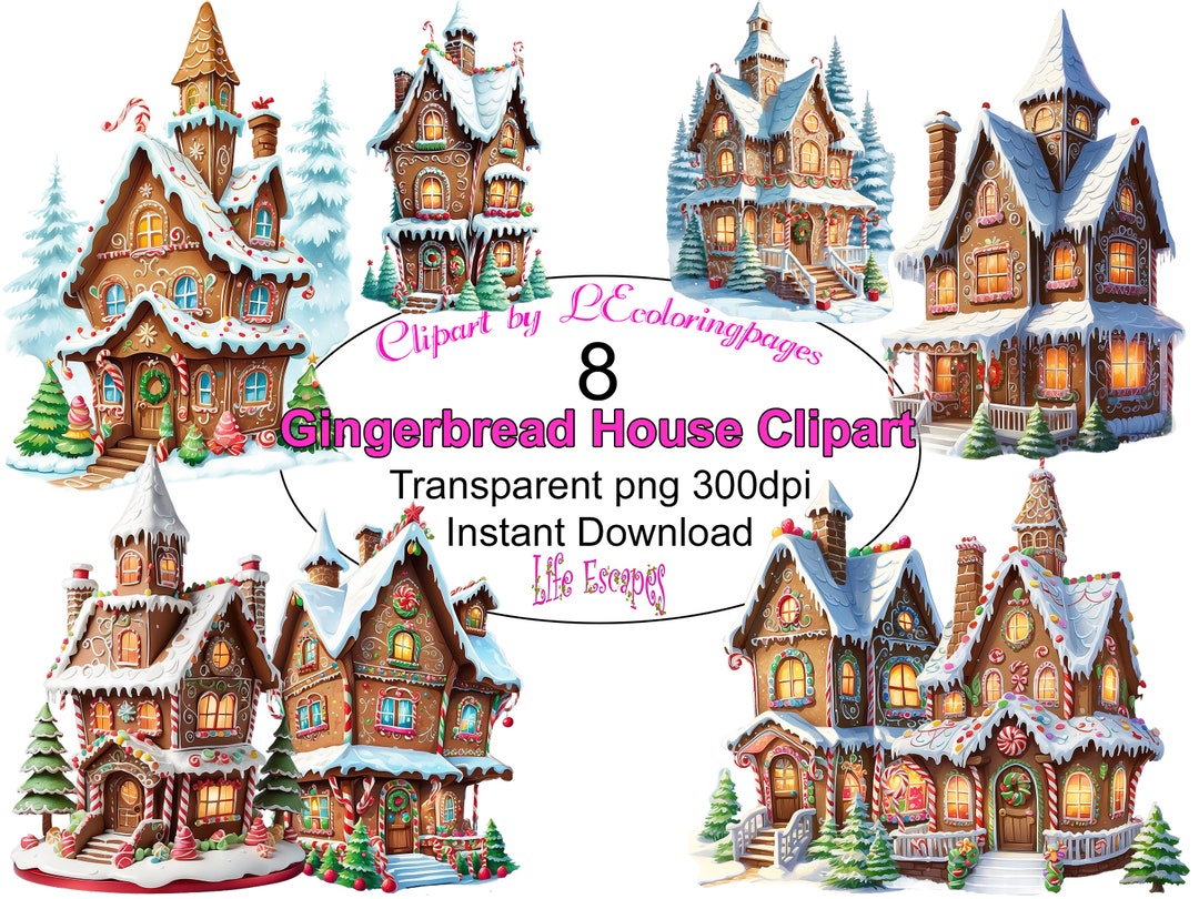 Printable Christmas Gingerbread Houses Clipart Set - Set #1, PNG ...
