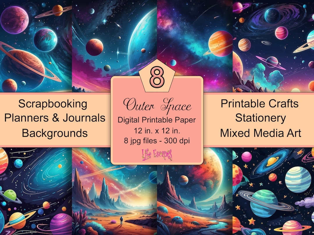 Outer Space Digital Paper Pack, Cosmic Backgrounds for Scrapbooking ...