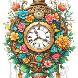 Printable Floral Clock Clipart Bundle - Set #1, PNG, Commercial Use ...