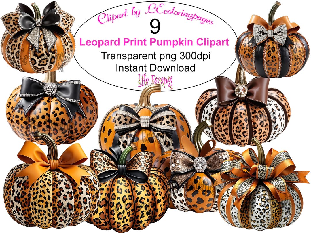 Leopard Print Pumpkin Clipart Set, 9 Designs, Transparent PNG 300DPI ...