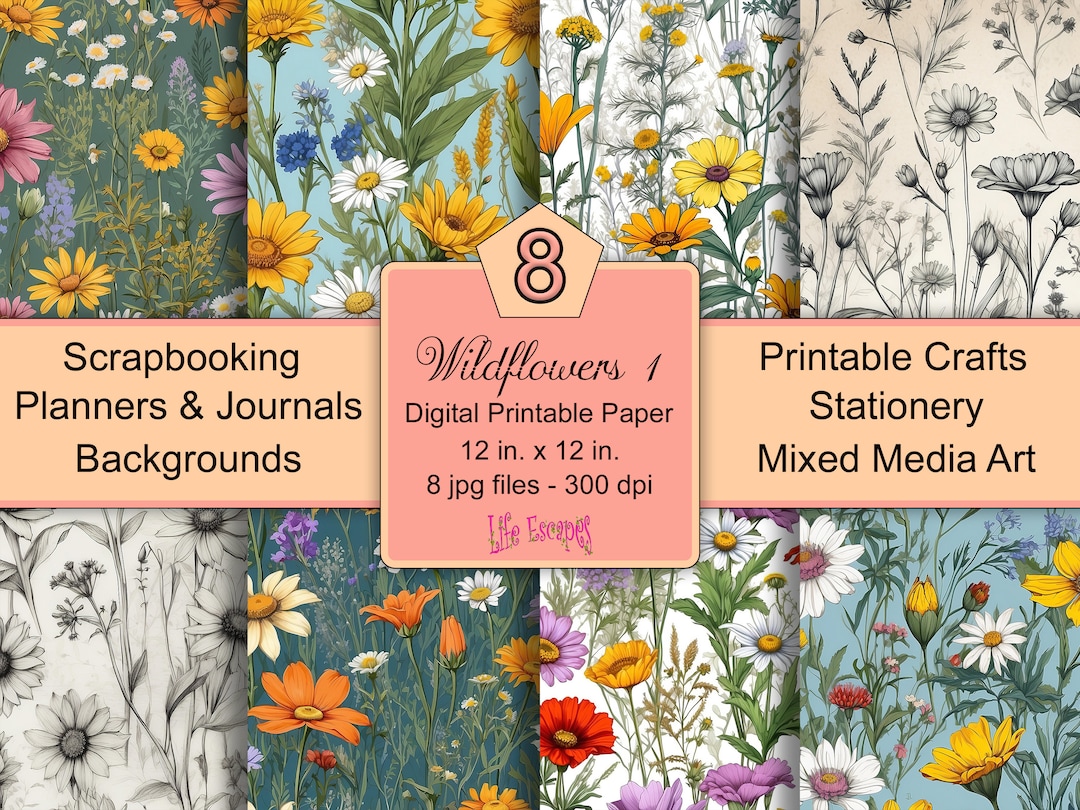 Wildflower Digital Paper Pack, Printable Backgrounds 12x12 for ...
