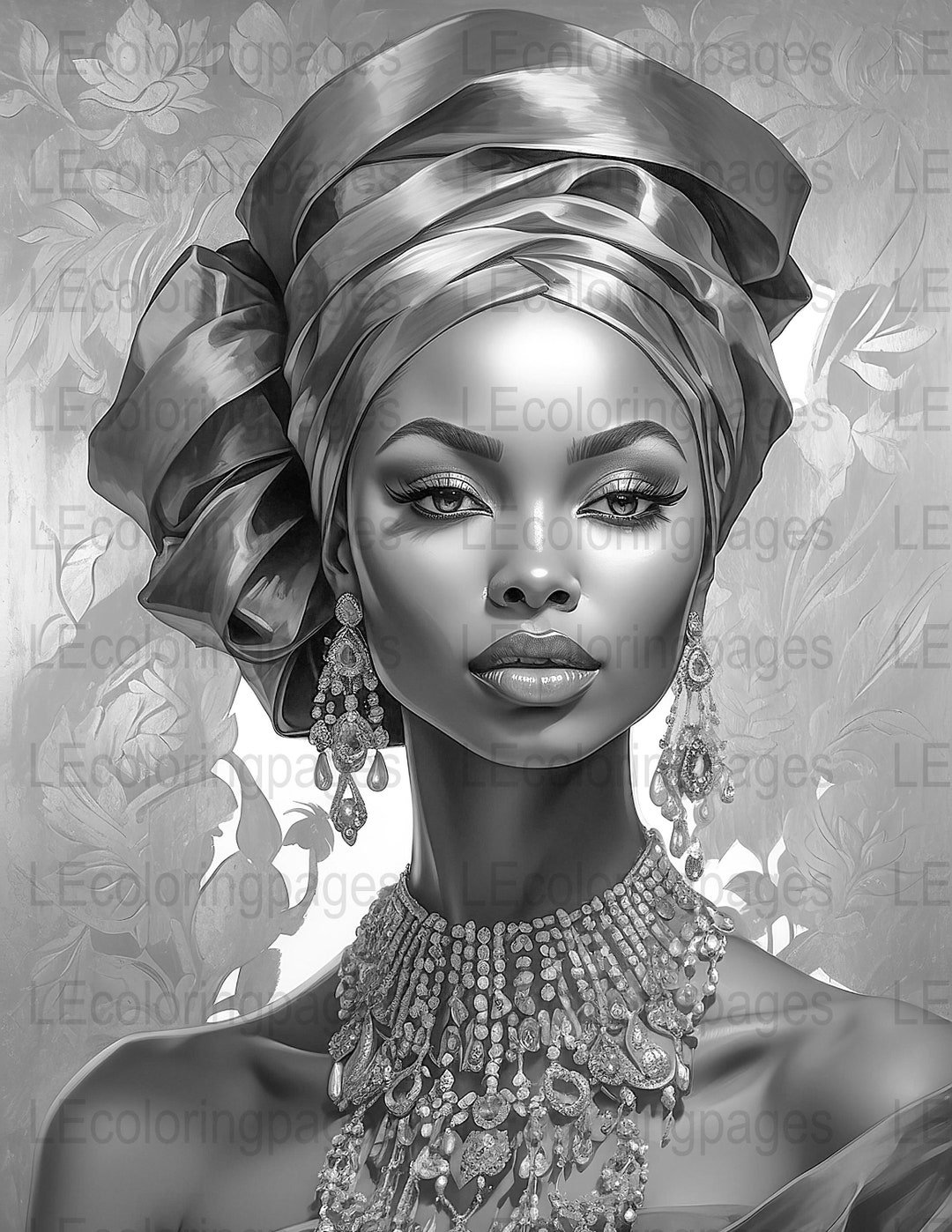 Intricate African Queen Grayscale Coloring Page, Adult Stress Relief ...