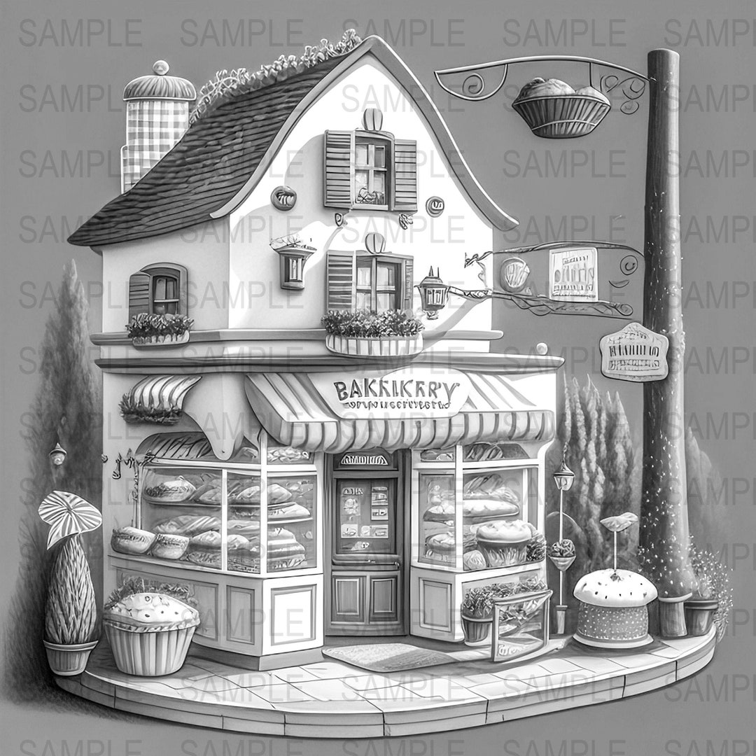Printable Adult Coloring Page, 3D Whimsical Bakery - 8x8" Printable ...