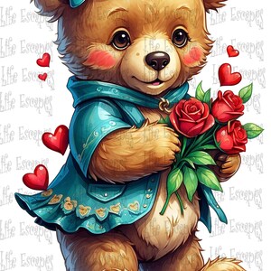 Printable Valentine Bear Clipart Bundle - Set #1, PNG, Commercial Use ...