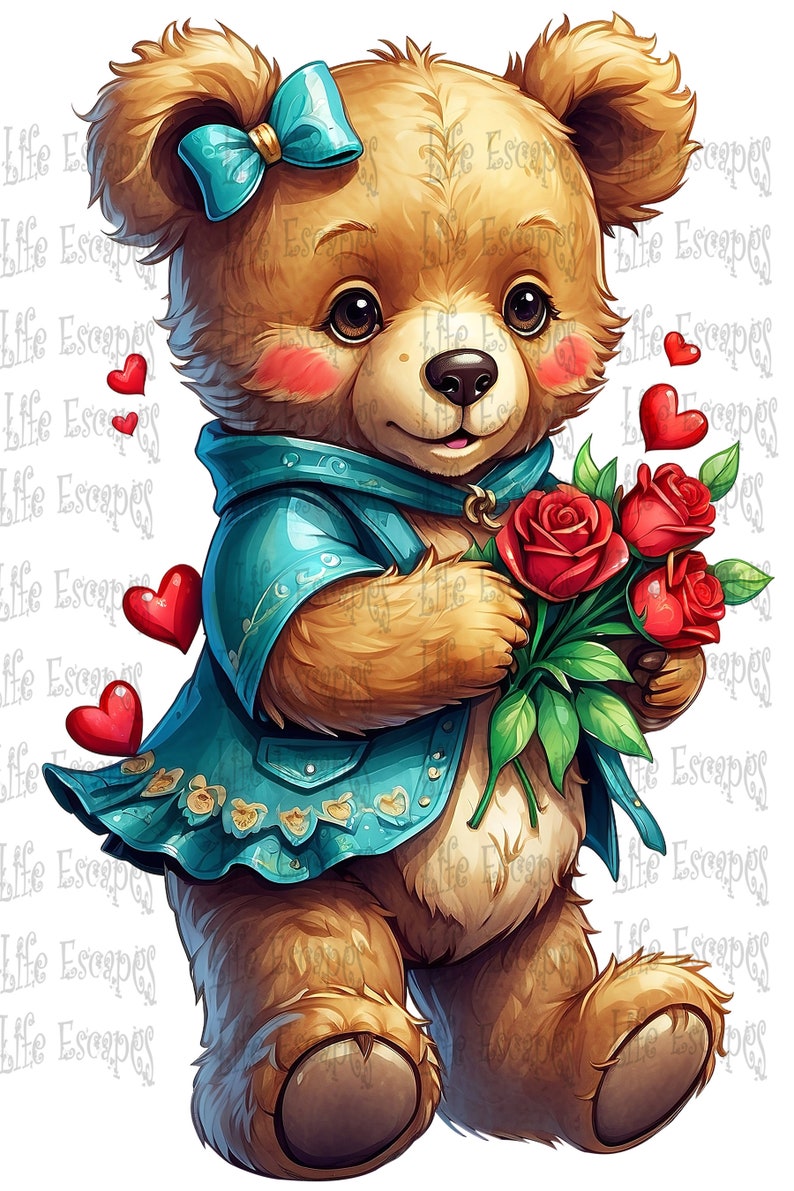 Printable Valentine Bear Clipart Bundle Set 1, PNG, Commercial Use ...