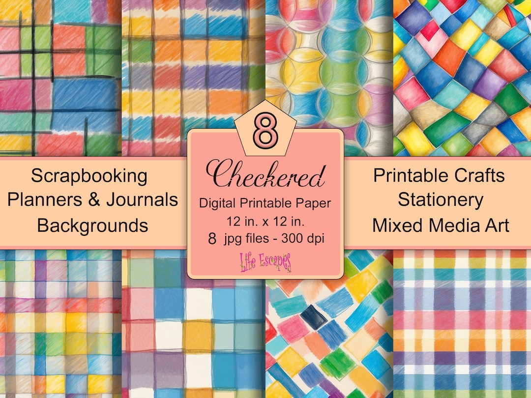 Checkered Digital Paper Pack, Printable Scrapbook Backgrounds, Craft ...