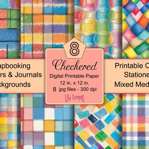 Checkered Digital Paper Pack, Printable Scrapbook Backgrounds, Craft ...