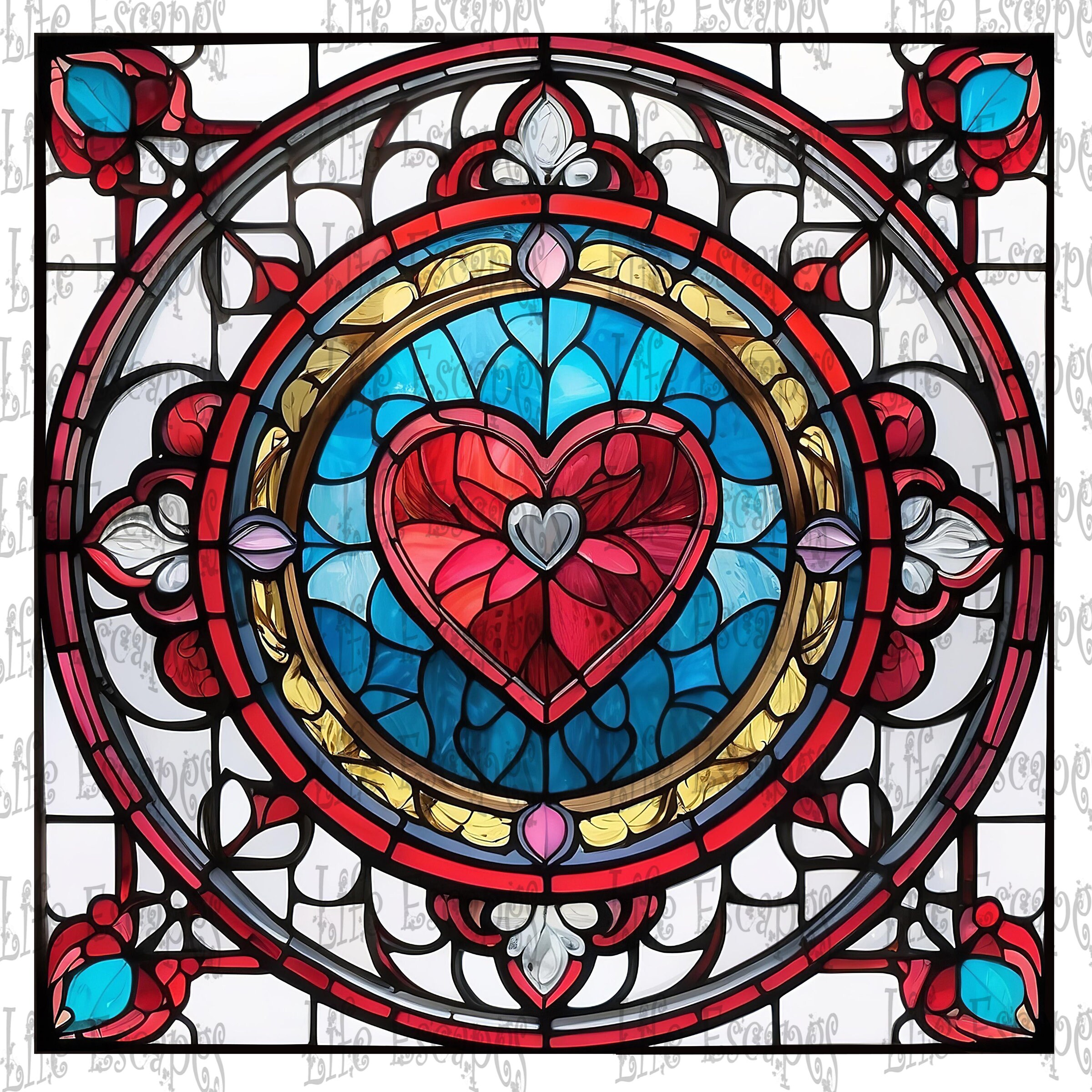 Printable Stained Glass Hearts Clipart Bundle Set 1, PNG, Commercial ...