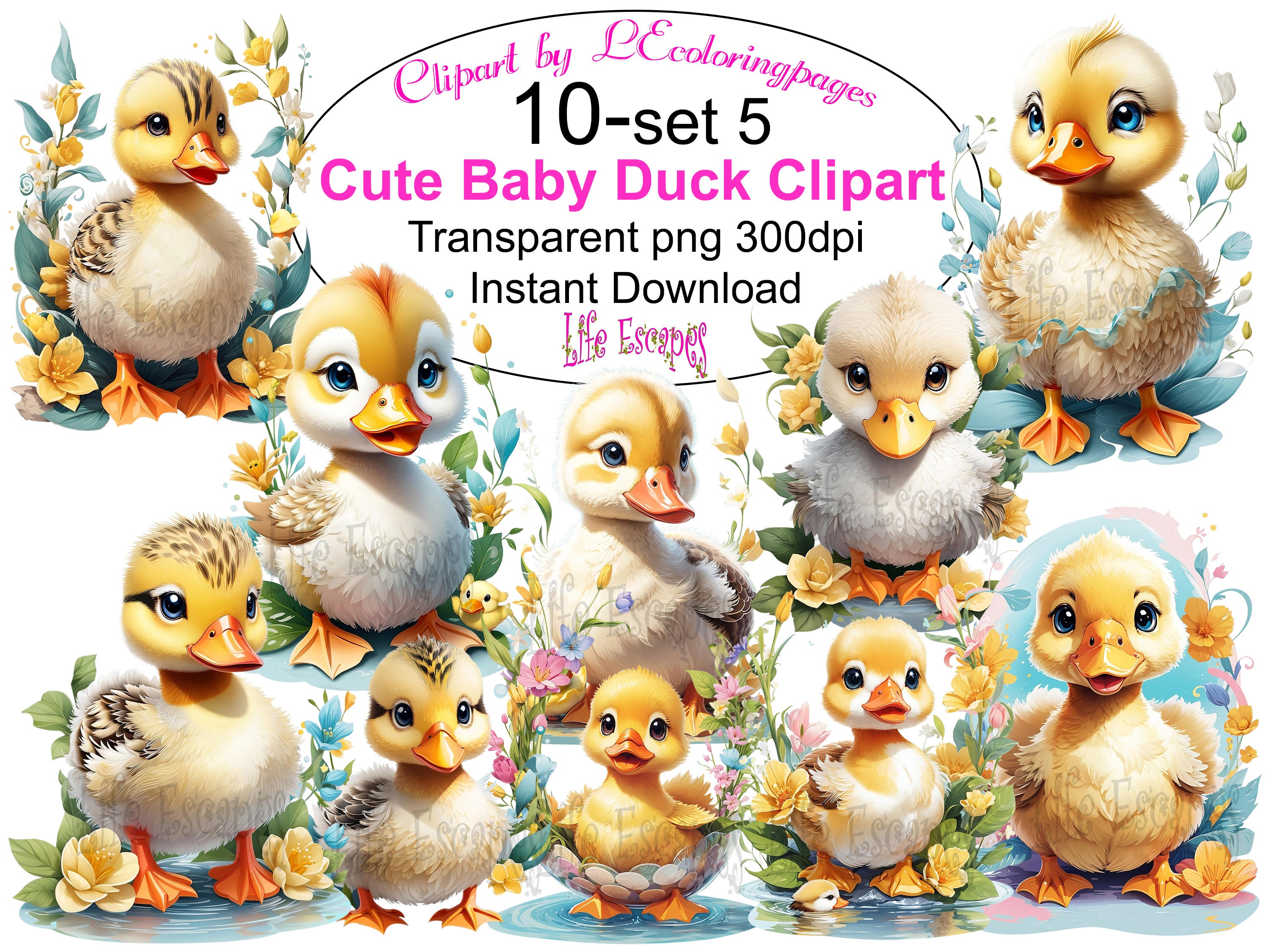 Printable Cute Baby Duck Clipart Bundle Set 5, PNG, Commercial Use ...