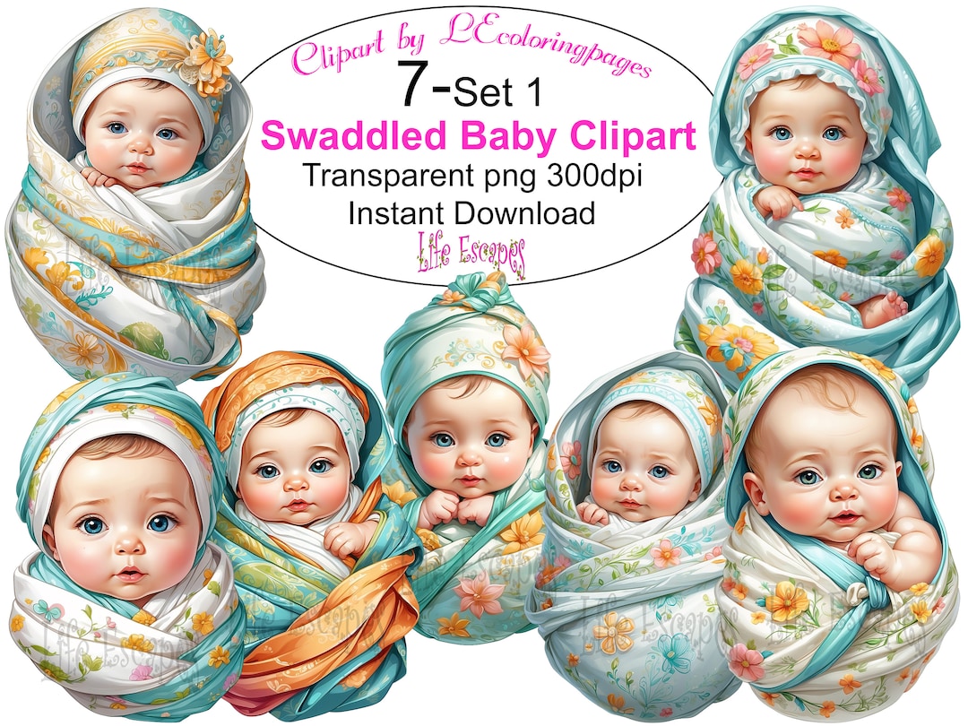 Swaddled Baby Clipart Bundle – Floral PNG Images, Commercial Use ...