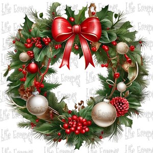 Red Christmas Wreath Clipart Bundle, 7 Transparent PNG, 300dpi, Instant ...