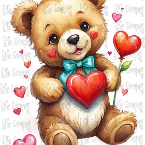 Printable Valentine Bear Clipart Bundle - Set #2, PNG, Commercial Use ...