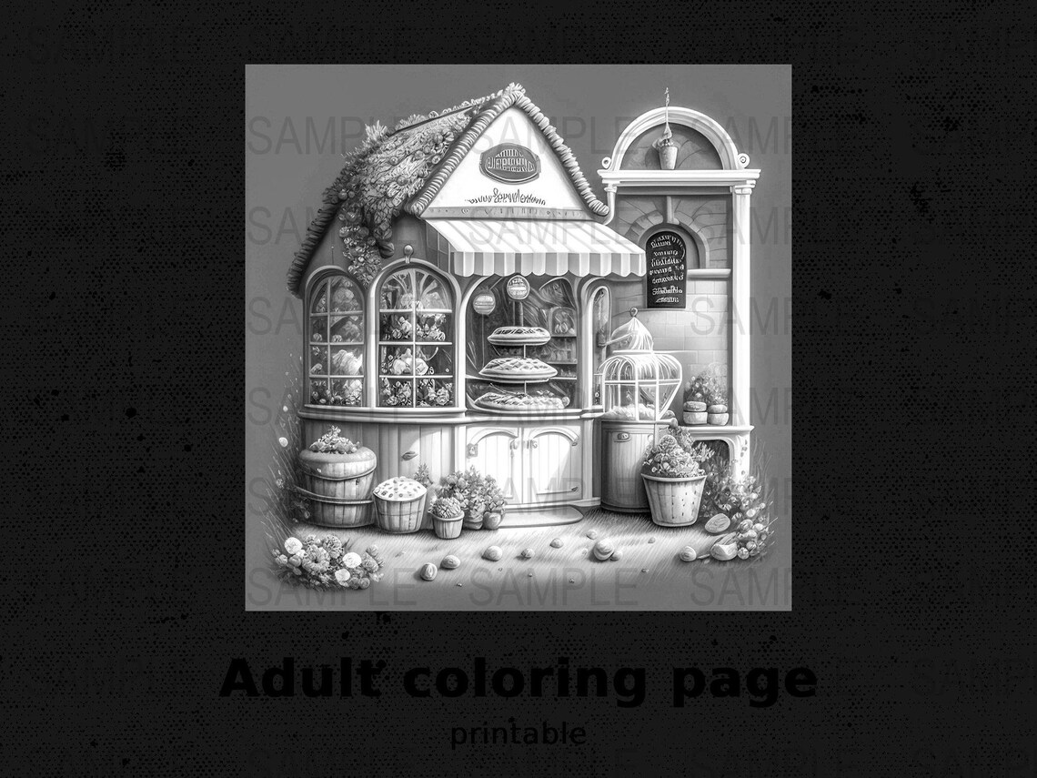 Printable Adult Coloring Page 3D Whimsical Bakery 8x8 - Etsy