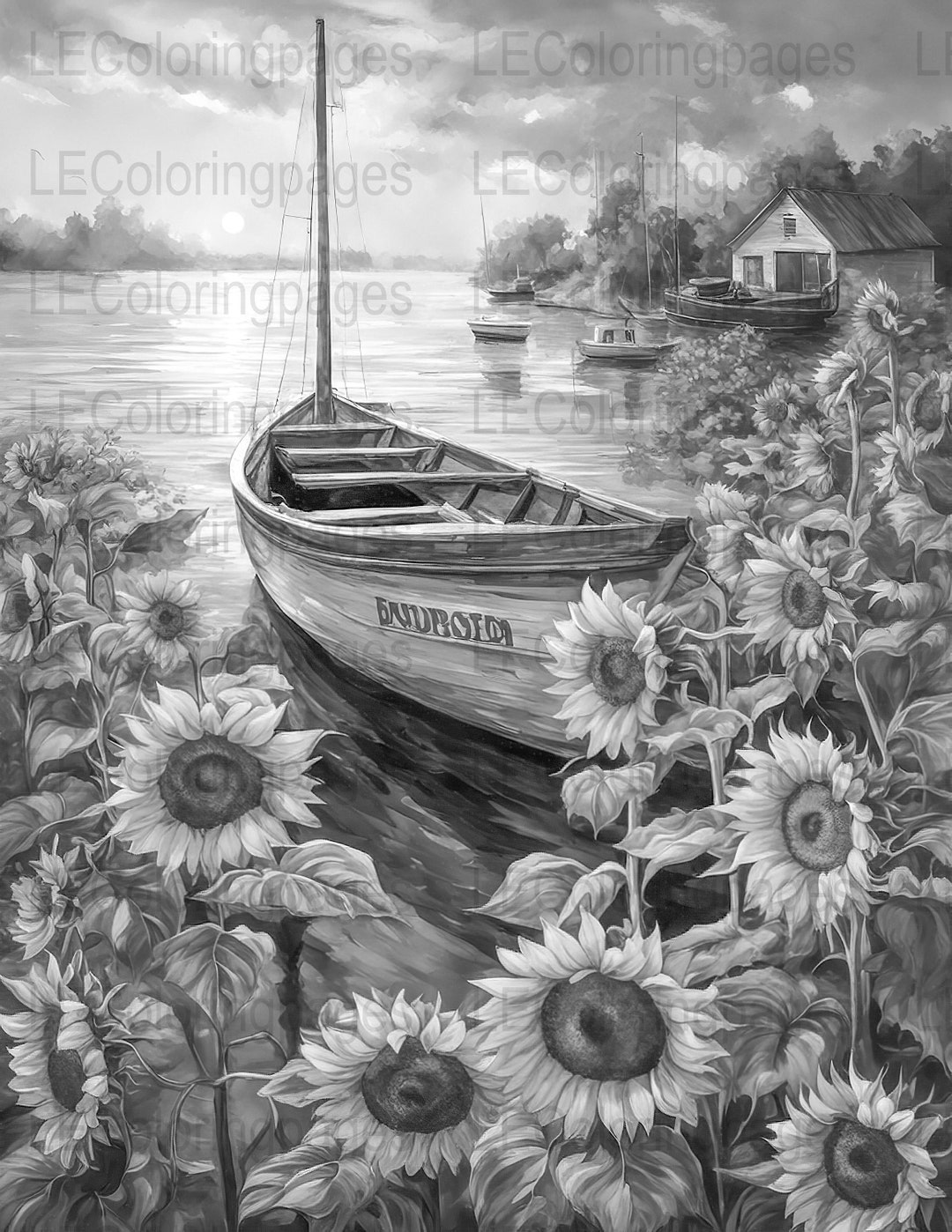 Sunflowers Grayscale Coloring Page for Adults #84 Instant Download ...