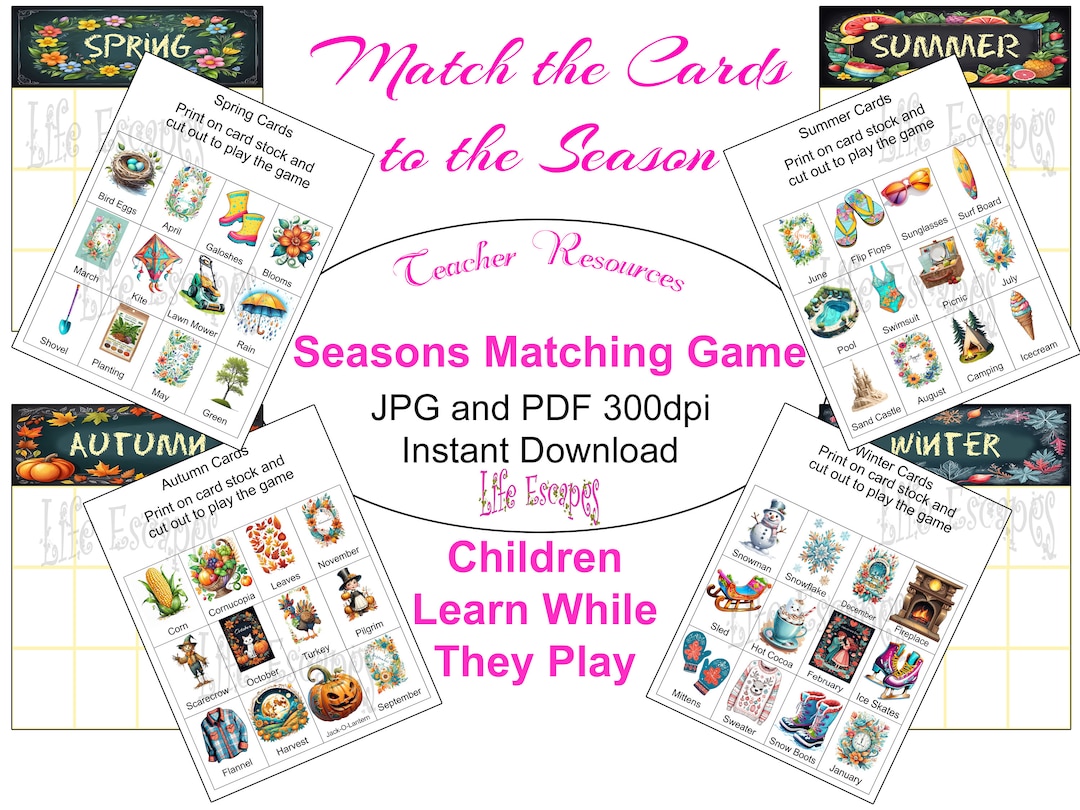 Seasonal Learning Game for Kids, Educational Seasons Matching Activity ...