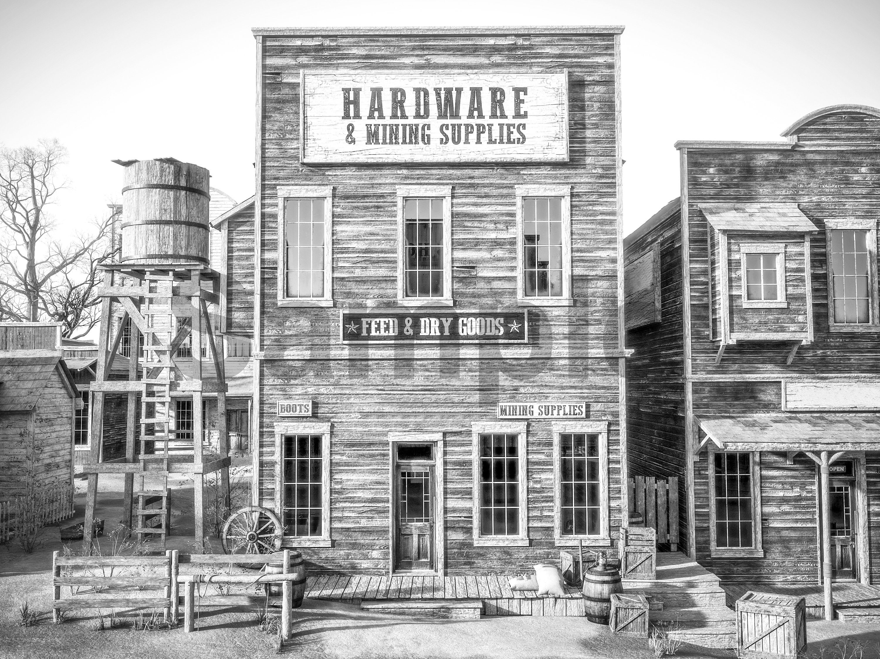 Coloring Page Rustic Country Scenes 3 37 Grayscale High - Etsy